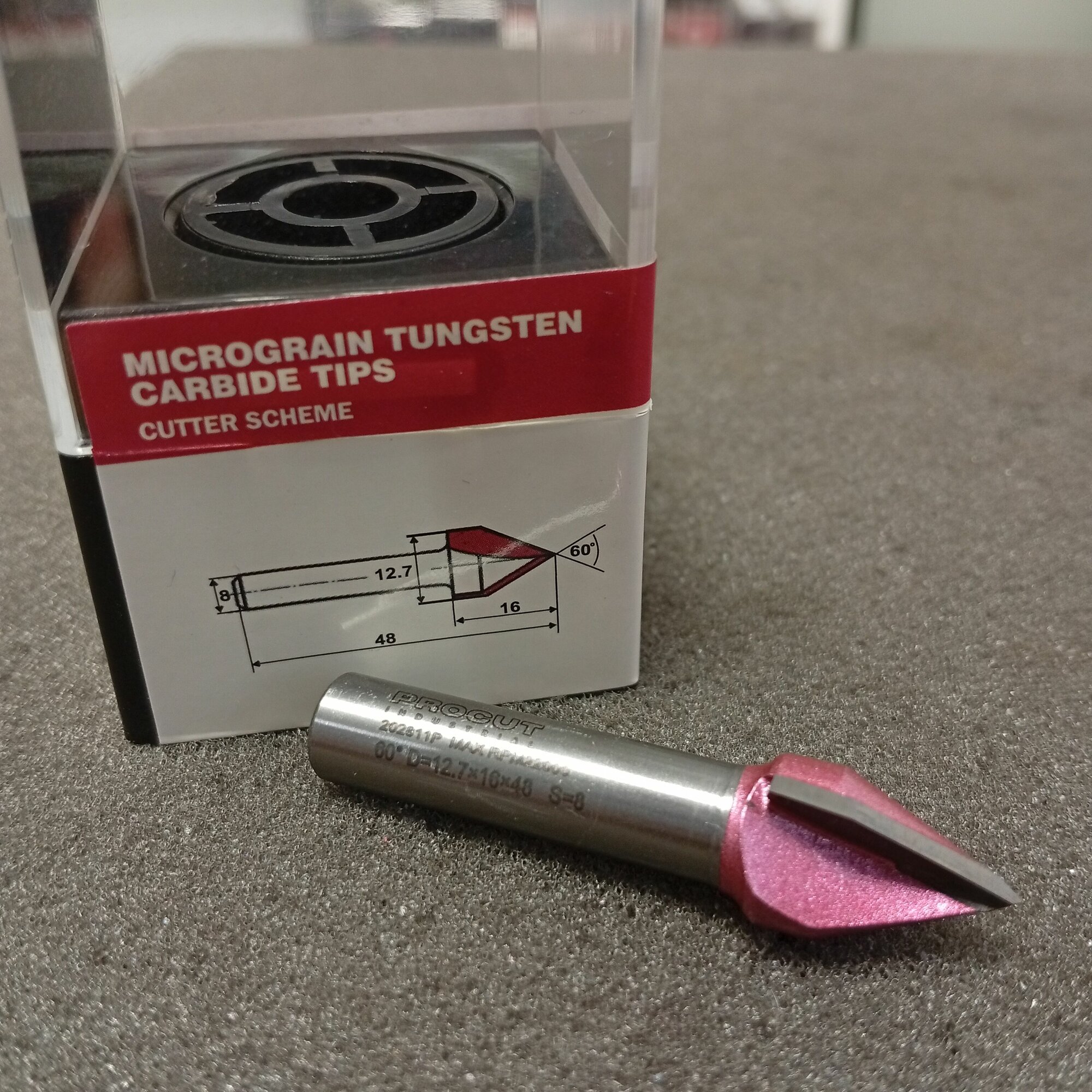 Фреза V-образная пазовая с углом 60 Z 2 D 12.7х15.88x48 S 8 PROCUT 202811P