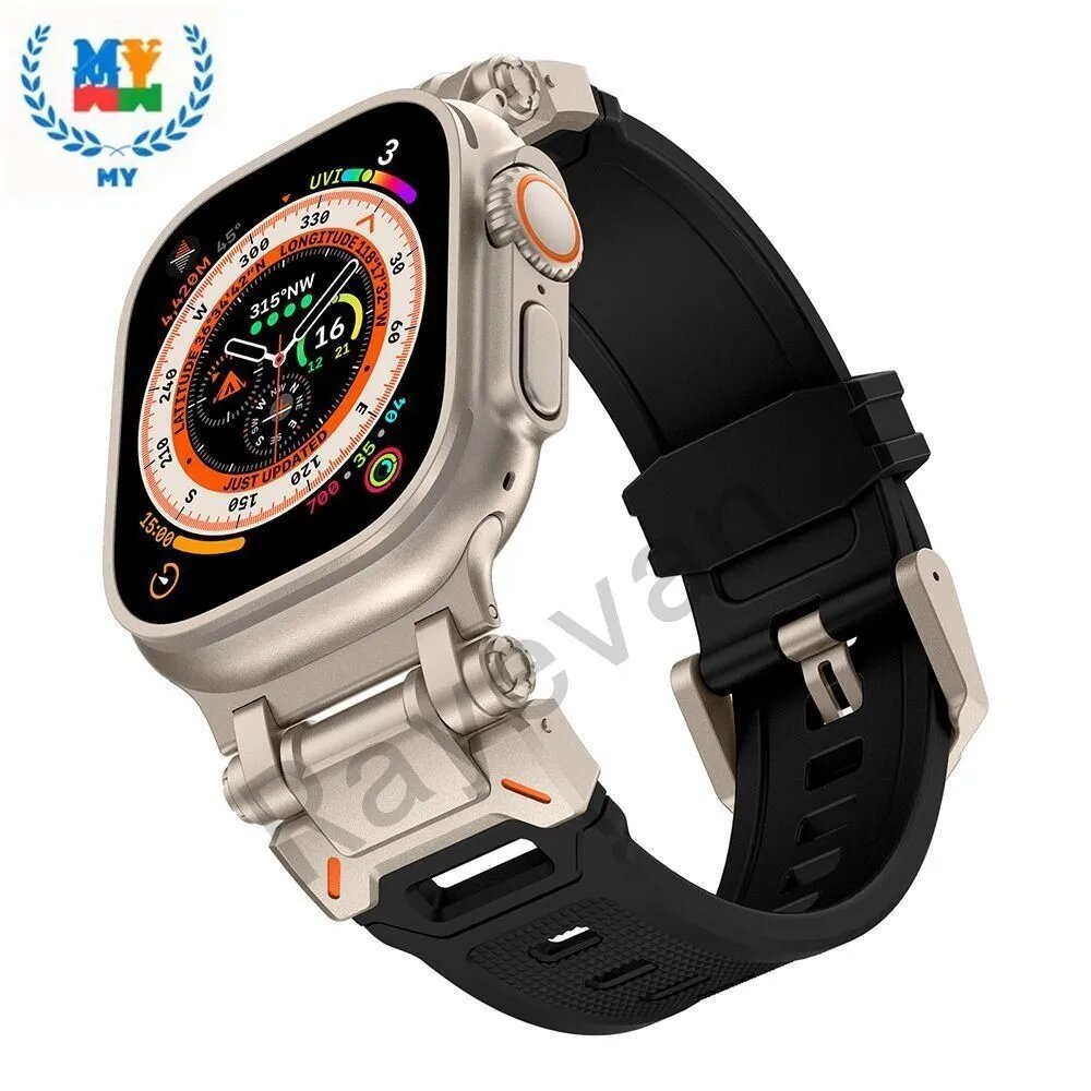 Силиконовый ремешок подходит для Apple Watch Ultra 3 49 мм, спортивный сменный браслет с металлическим разъемом, черный