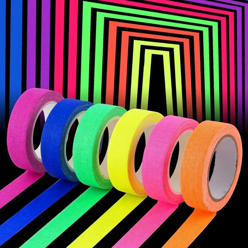 Клейкая лента канцелярская 15 мм, 6 неоновых цветов: синий, фиолетовый, розовый, оранжевый, желтый, зеленый