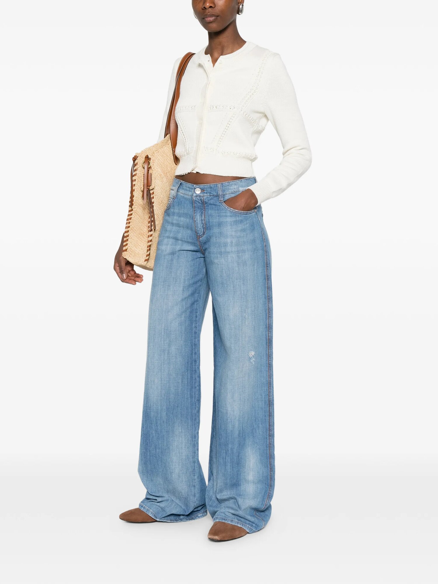 Джинсы Ermanno Scervino Wide-leg logo-patch jeans, размер 44 — фото 1