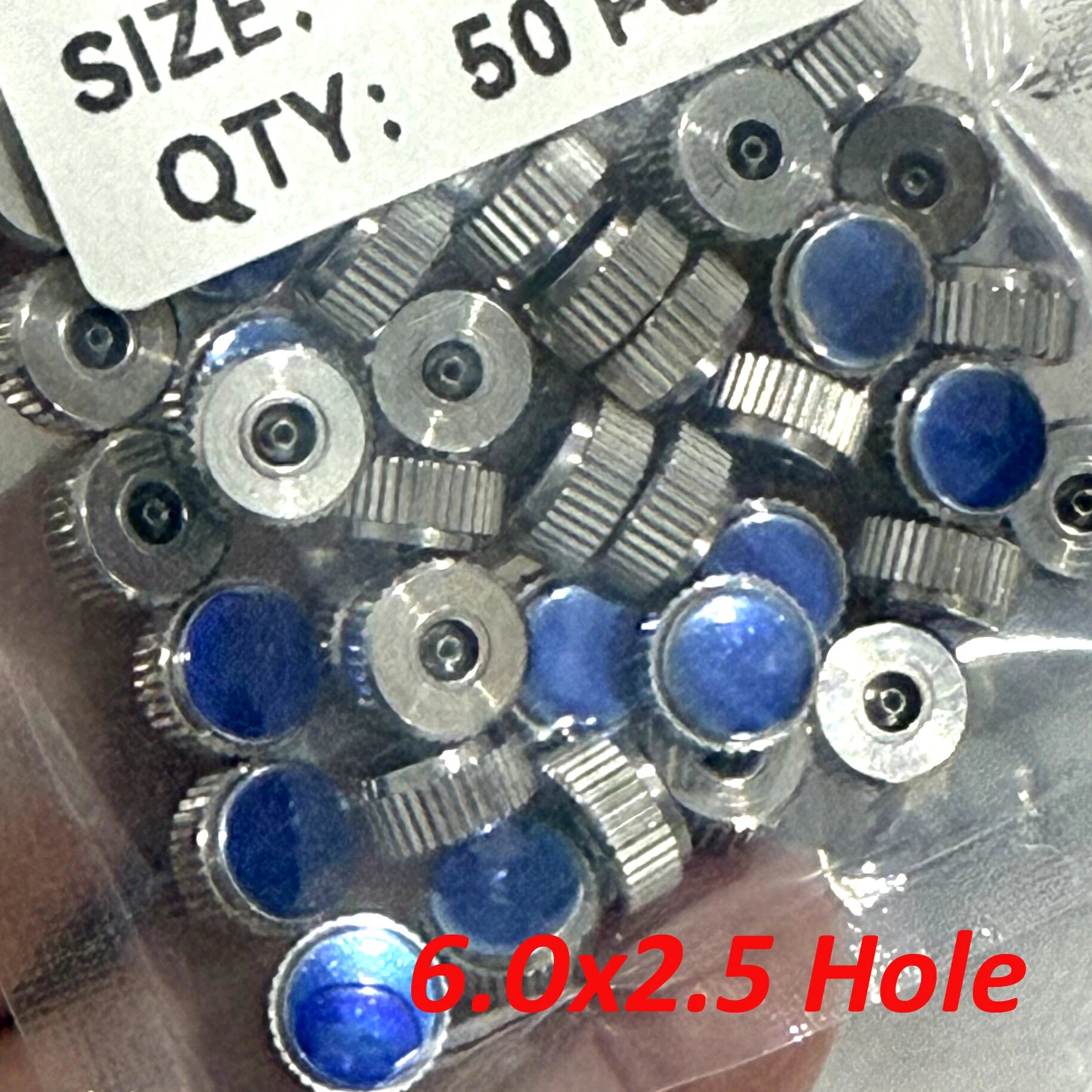Головки для часов стальные, синие, 6.0x2.5 Hole