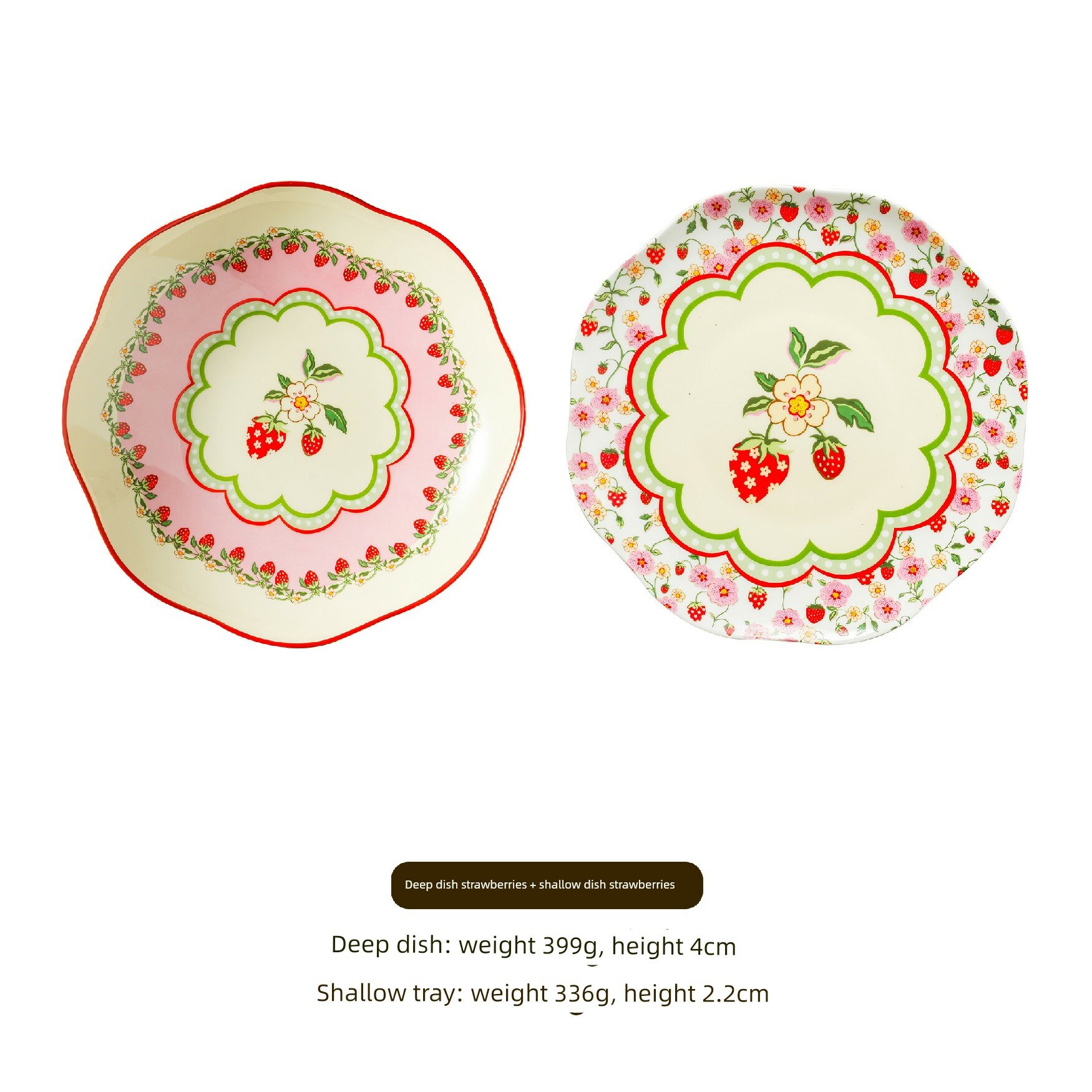 Керамический набор Cath Kidston глубокая и плоская тарелка с рисунком клубники, диаметр 20 см