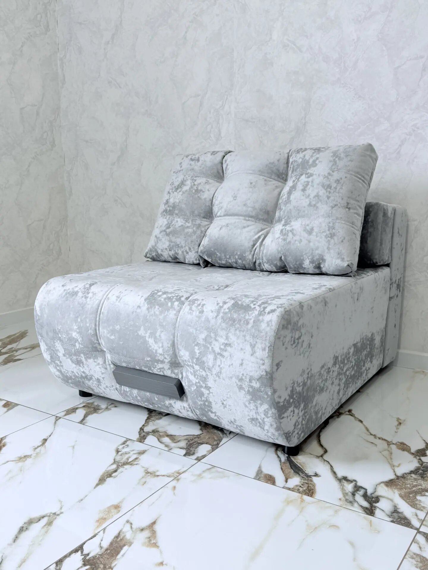 Кресло кровать раскладное, велюр светло серый, 90х190, для дома, для дачи, на балкон, на кухню