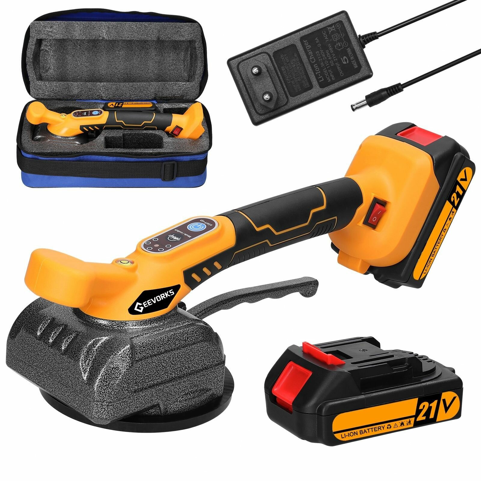 Эксклюзивный электрический вибратор Geevorks 21V для укладки плитки, оснащенный пятью скоростями и парой аккумуляторов