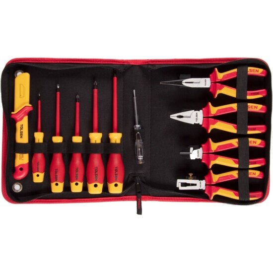 Набор инструментов Tolsen диэлектрических, 11 предметов, в футляре на молнии