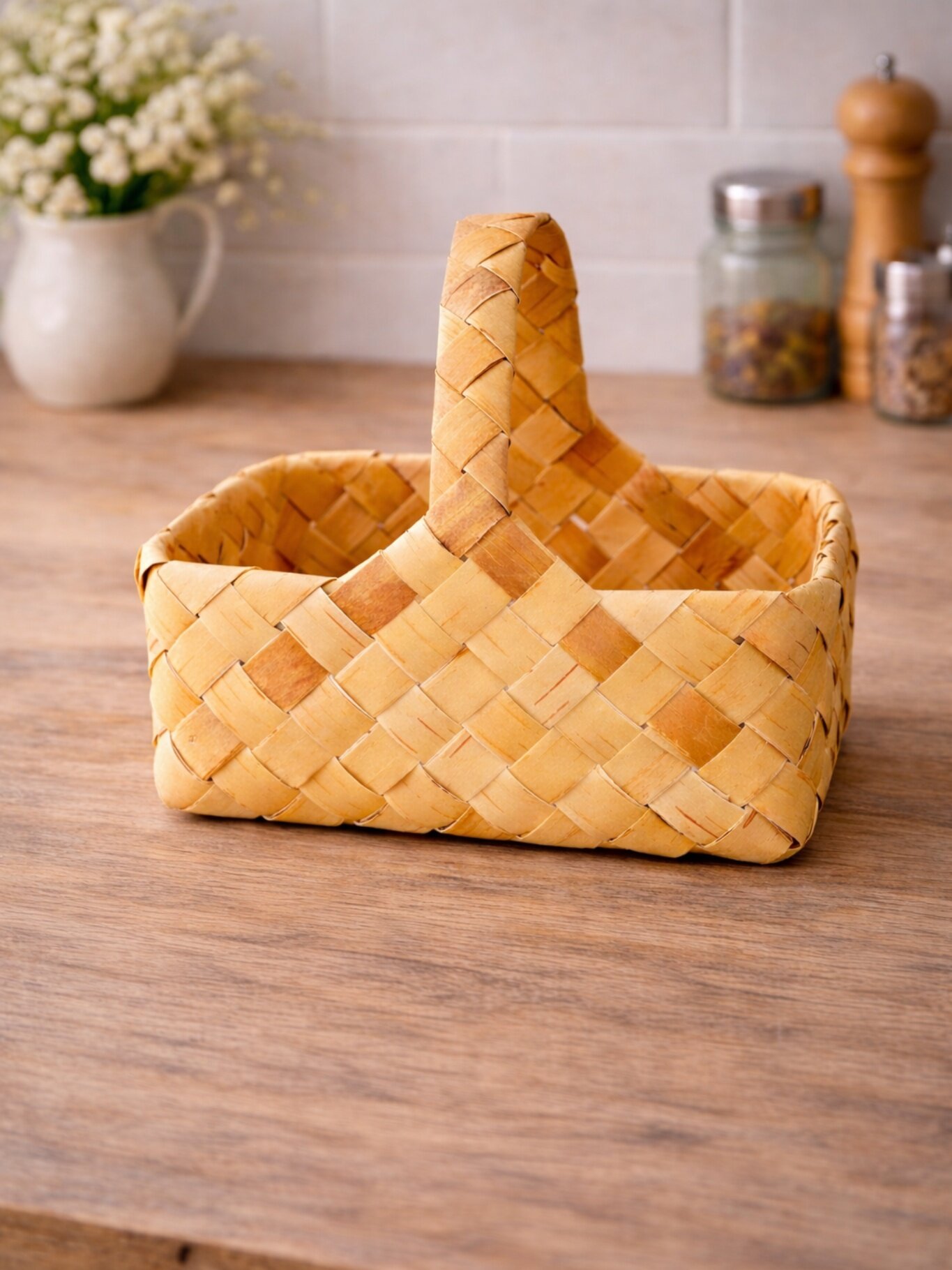 Лукошко плетеное из бересты, корзина, корзинка, ручная работа, 24х17 см