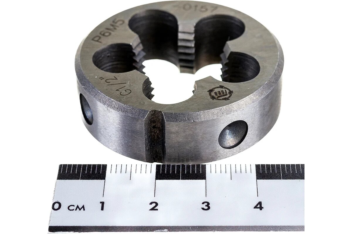 Плашка ООО «ТМТ групп» трубная цилиндрическая G 1/2″ Р6М5 из стали P6M5 с молибденом и вольфрамом для наружной резьбы.