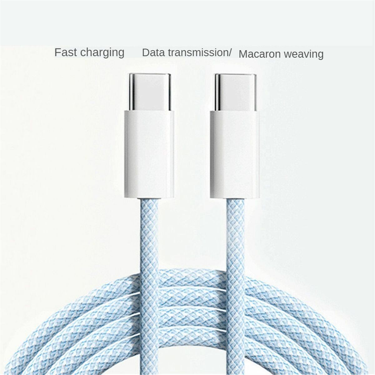 Для 15 Macaron Data Cable Dual Type-C Быстрая зарядка Плетеный C до 60 Вт 100 см Кабель, Серый Белый-