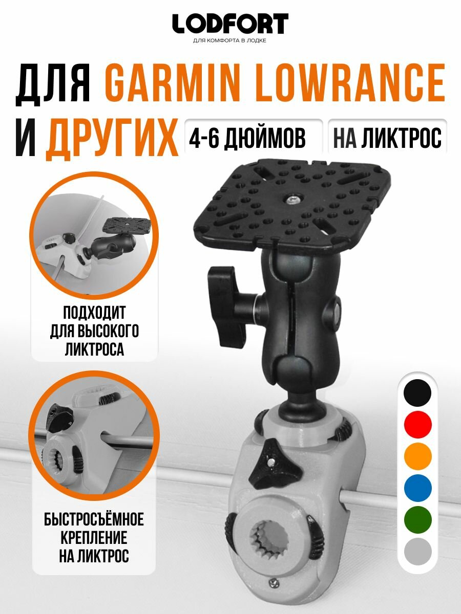 Держатель эхолота шарнирный Lowrance elite/Garmin striker на ликтрос 4", 5", 6" LODFORT универсальный, быстросъёмный