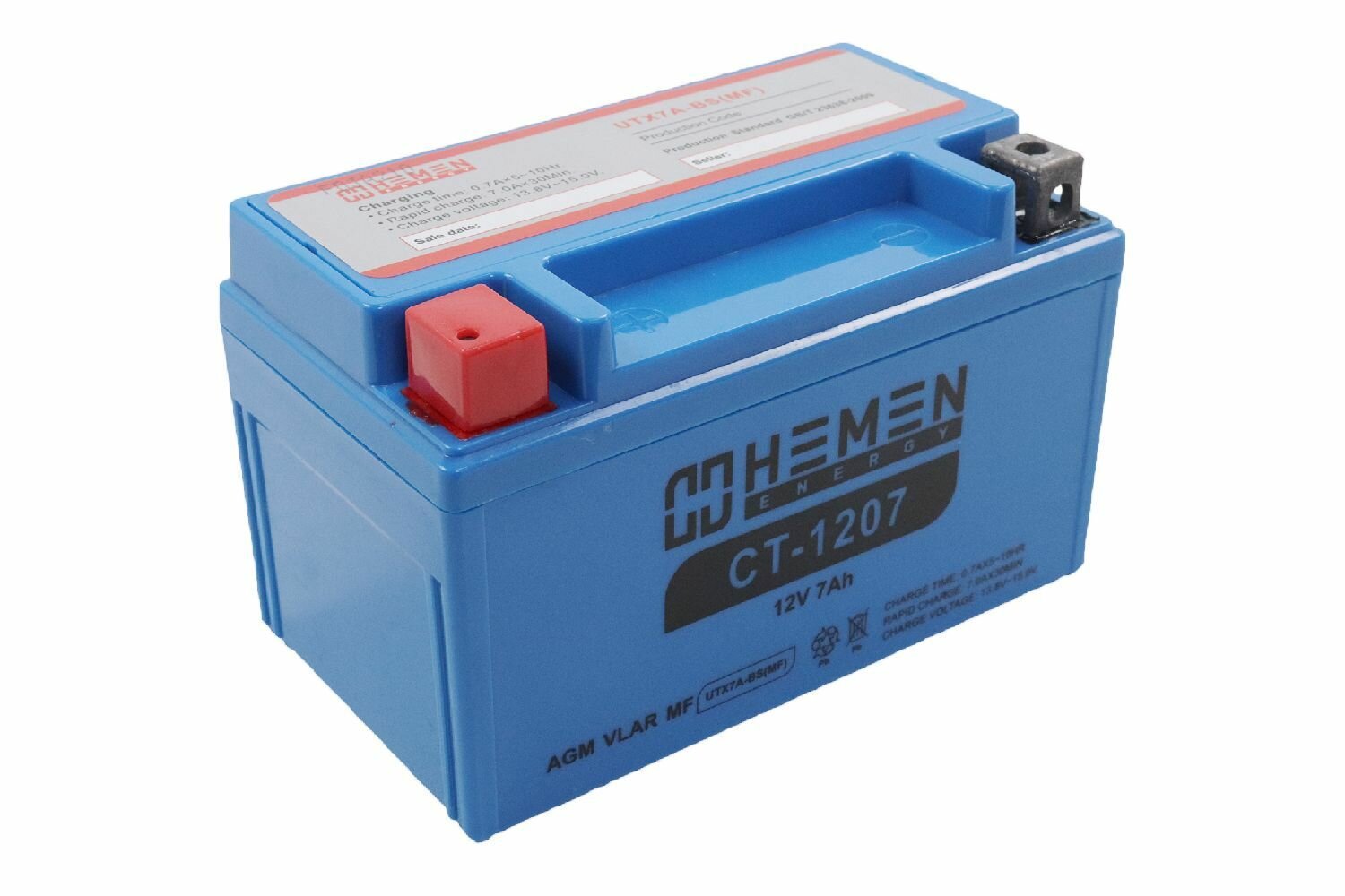 Аккумулятор 12В 7Ач HEMEN ENERGY CT1207(UTX7A-BS(MF) (кислотный, герметичный) (прямая полярн)