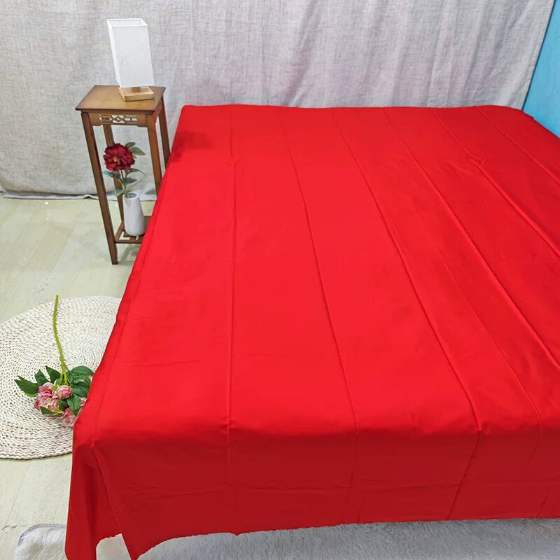 Чистохлопковое полотно с полоской для кровати 1.2м, 150x240см, ярко-красный
