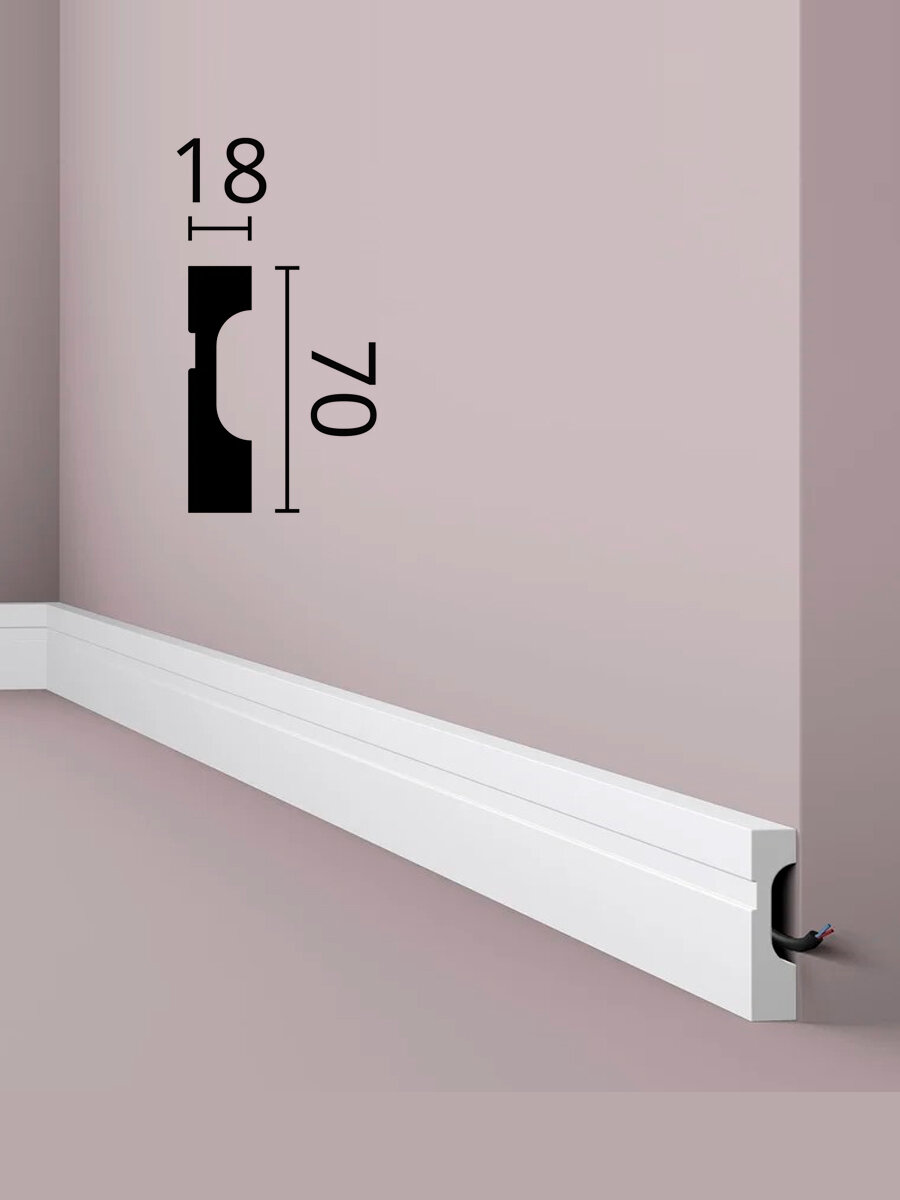 Плинтус NMC Wallstyl FD7, фигурный, с кабель-каналом, 2000x70x18мм, 2 шт.