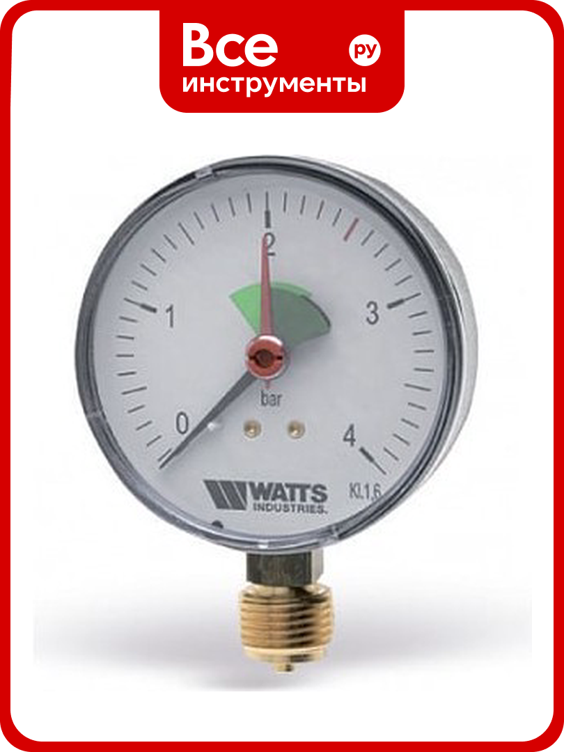 Манометр Watts F+R201 радиальный, корпус 50 mm, радиальное соединение, резьбовое подключение 1/4 дюйма, высокая точность
