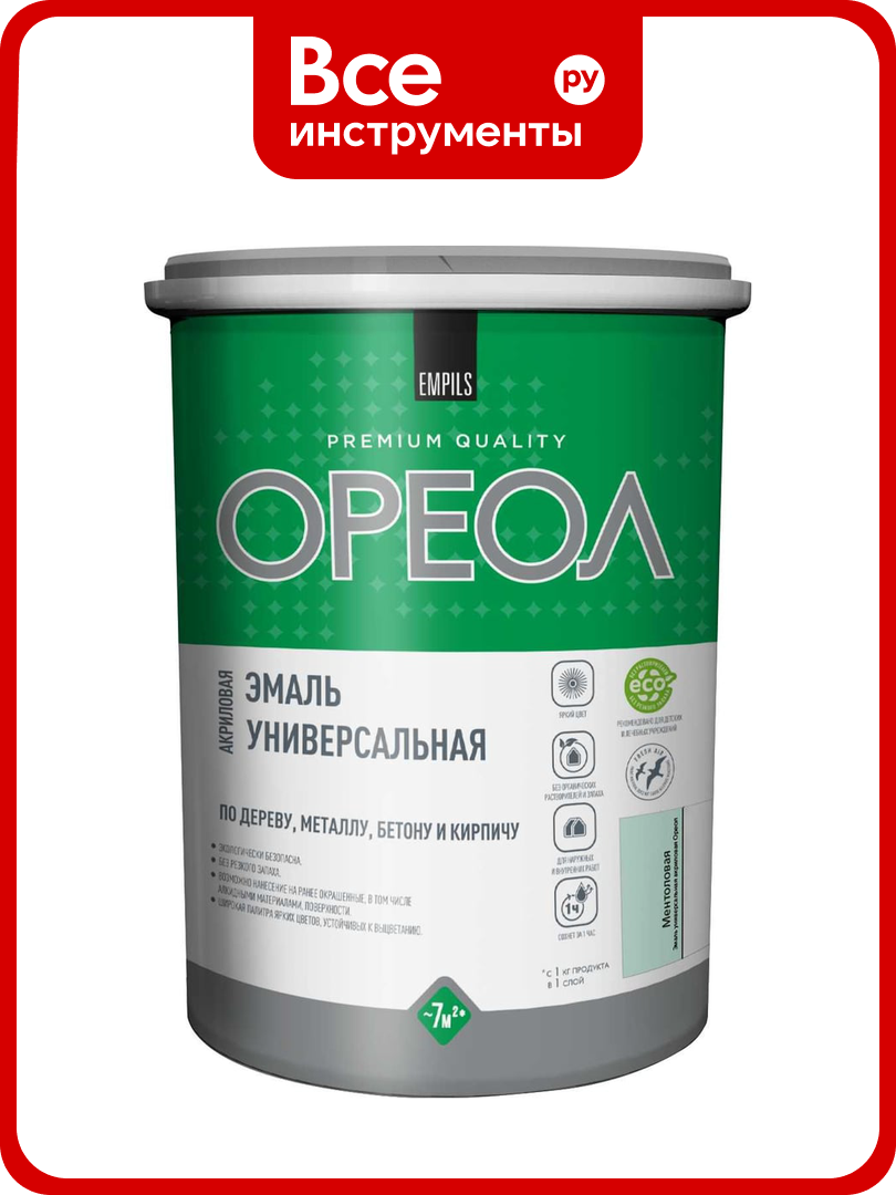 Эмаль акриловая глянцевая ореол универсальная ментоловая 1 кг 86974