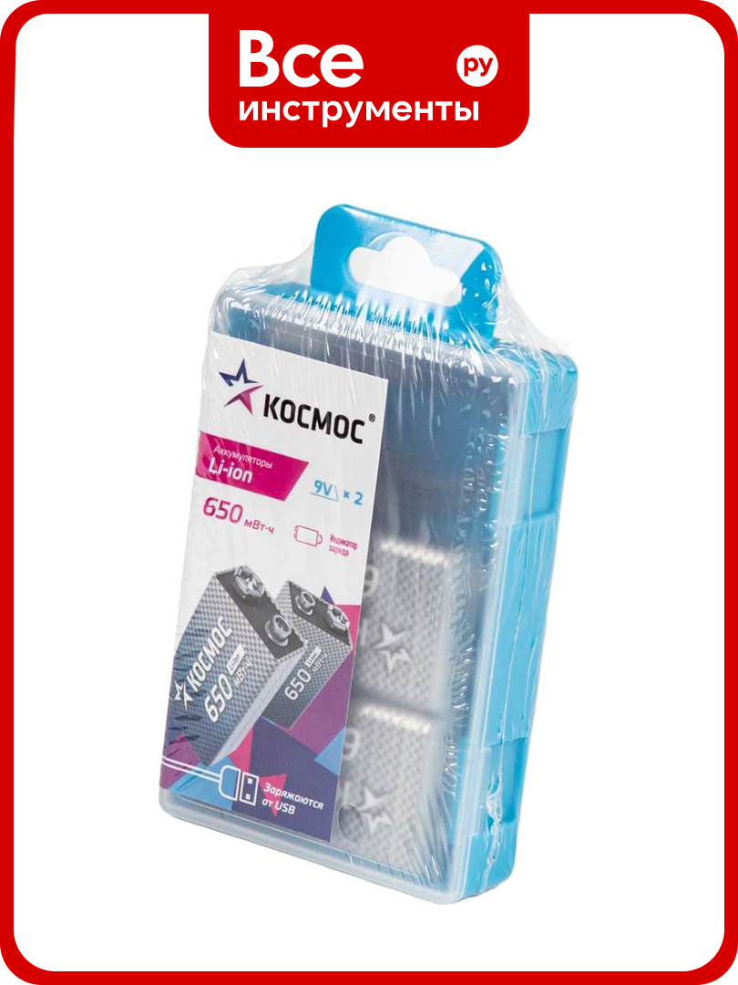 Аккумулятор космос крона Li-ion 9V 500мАч 2 шт в боксе KOCLi9V650mAh2B, чувствительно техники