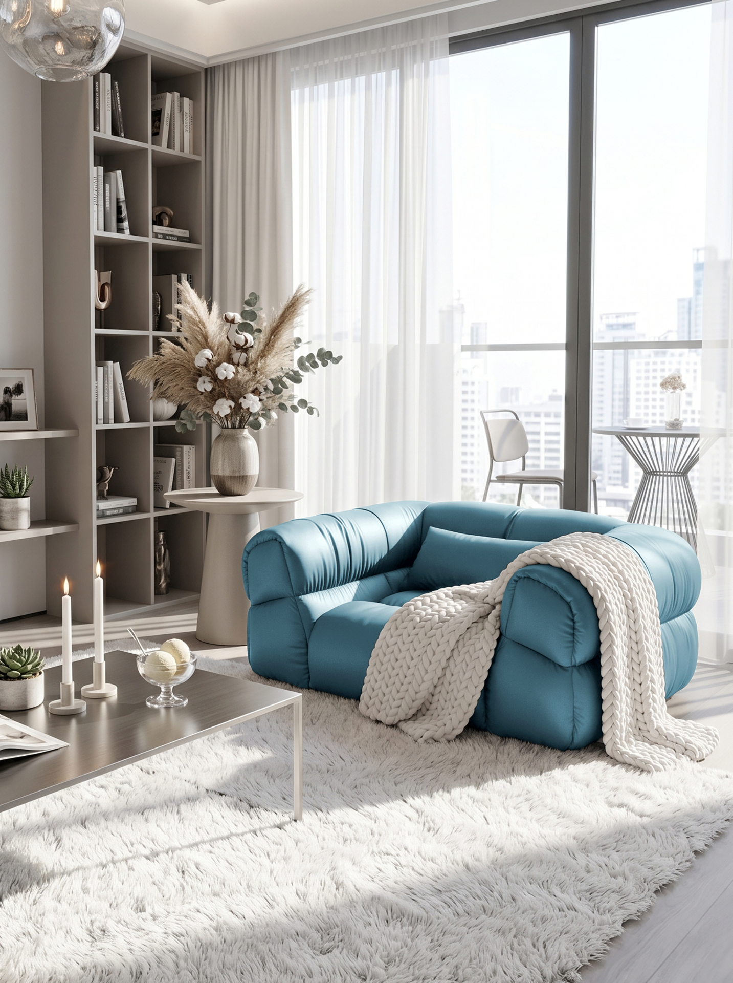 Кресло Шелби Galaxy Light Blue NOW 155x105x72 см, голубой Экокожа, нераскладной Дом мебели для вас