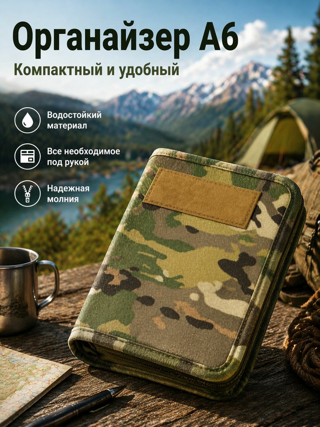 Тактический блокнот с молнией влагозащитная обложка-органайзер и чехол для блокнота, прочный съёмный футляр для походов, альпинизма, туризма и повседневного использования