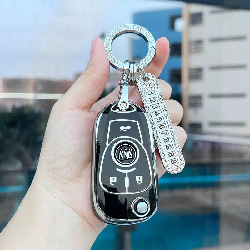 Чехол для ключа автомобиля с круглой застежкой-бриллиантом и номерной табличкой, цвет польштейн черный, подходит для