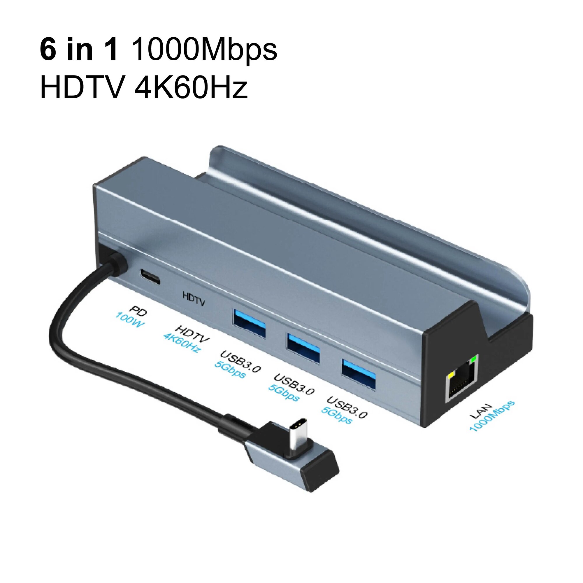 USB-C док-станция 6 в 1 1000Mbps 4K60Hz