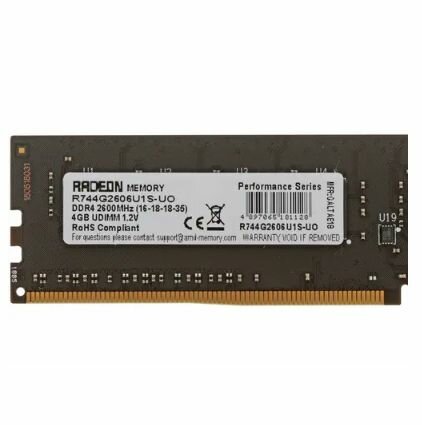 Оперативная память AMD Radeon R7 Performance Series (R744G2606U1S-UO) DIMM DDR4 4 ГБ - 1 шт, 2666 МГц