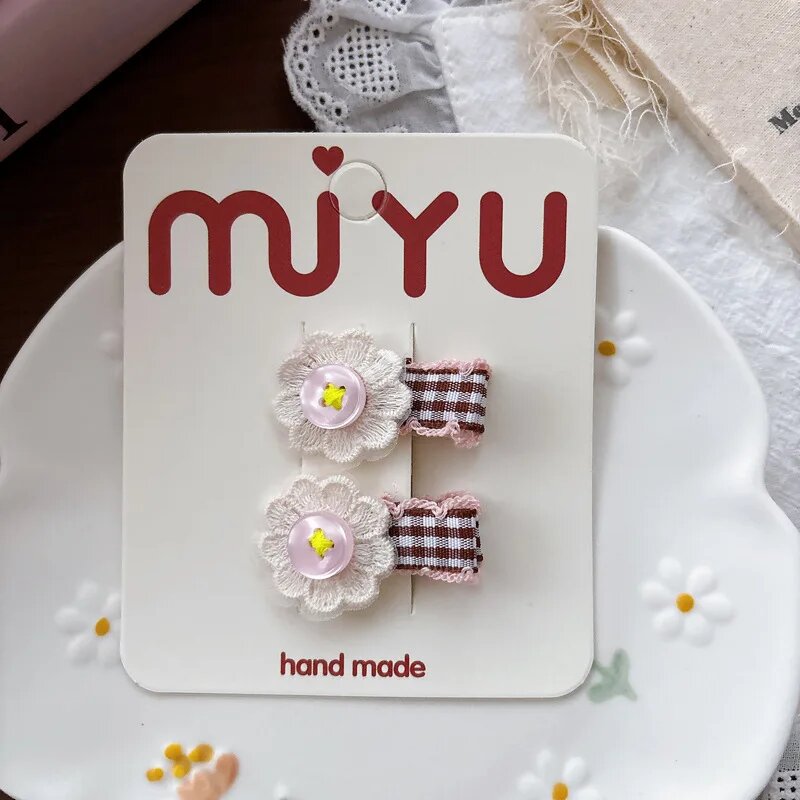 Детские заколки-зажимы MIYU в клетку с цветами