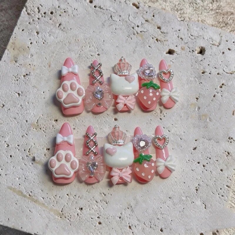 Накладные ногти XS, бело-розовые, миндаль, 10 шт.