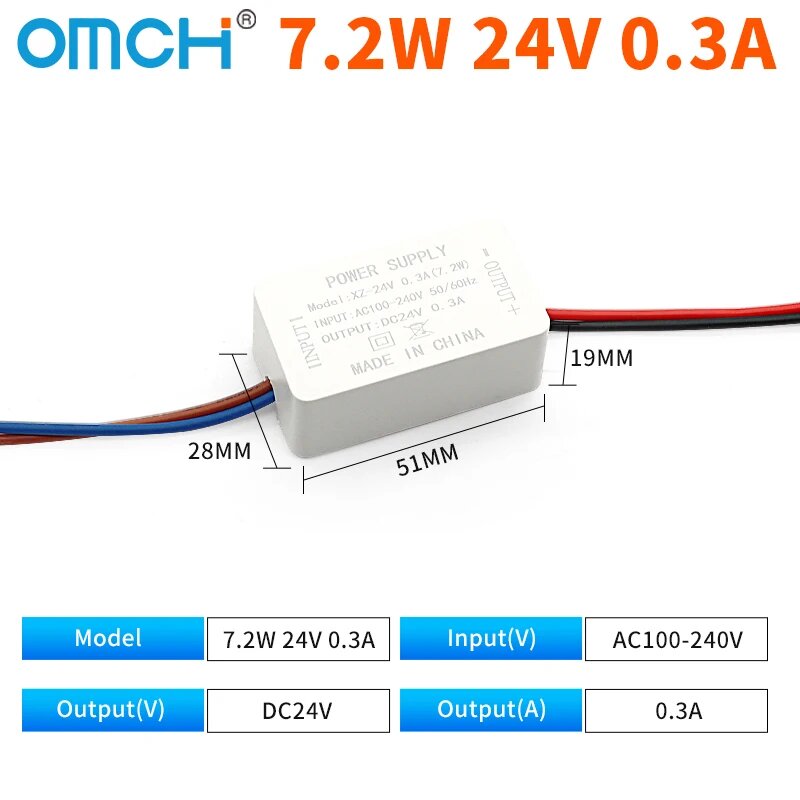 OMCH изолированный LED драйвер 5W-24W AC100-240V DC5V-24V