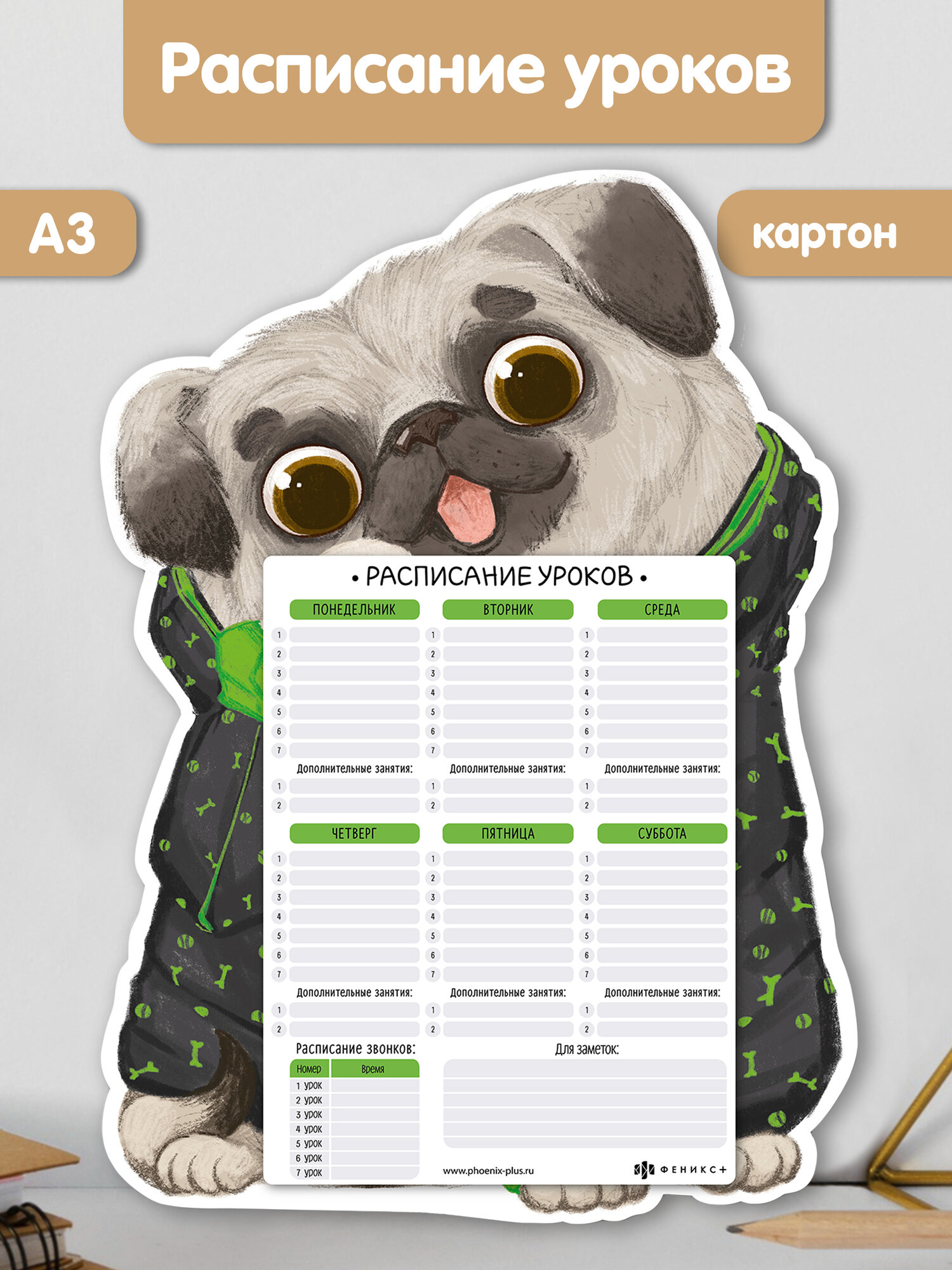 Расписание уроков Феникс+, А3, мелованный картон, 29,7х42 см, "Бульдог"