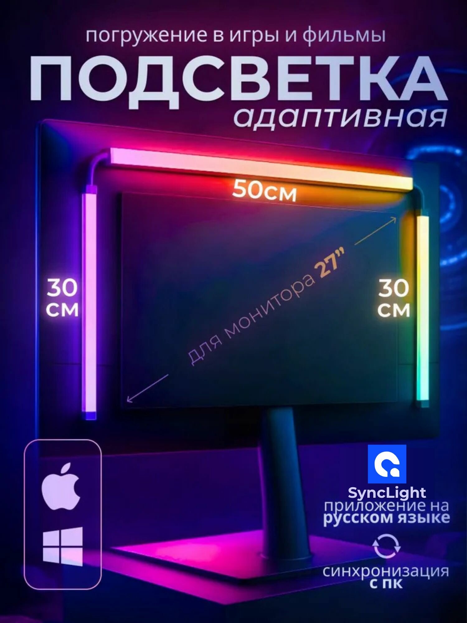 Светодиодная лента адаптивная подсветка для монитора 27