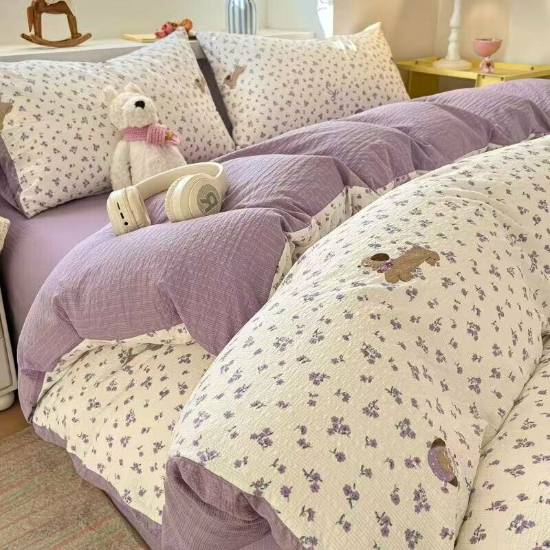 Комплект постельного белья Butterfly-Textile "Вишня", 4 предмета, хлопок, активный принт，180*220cm, фиолетовый