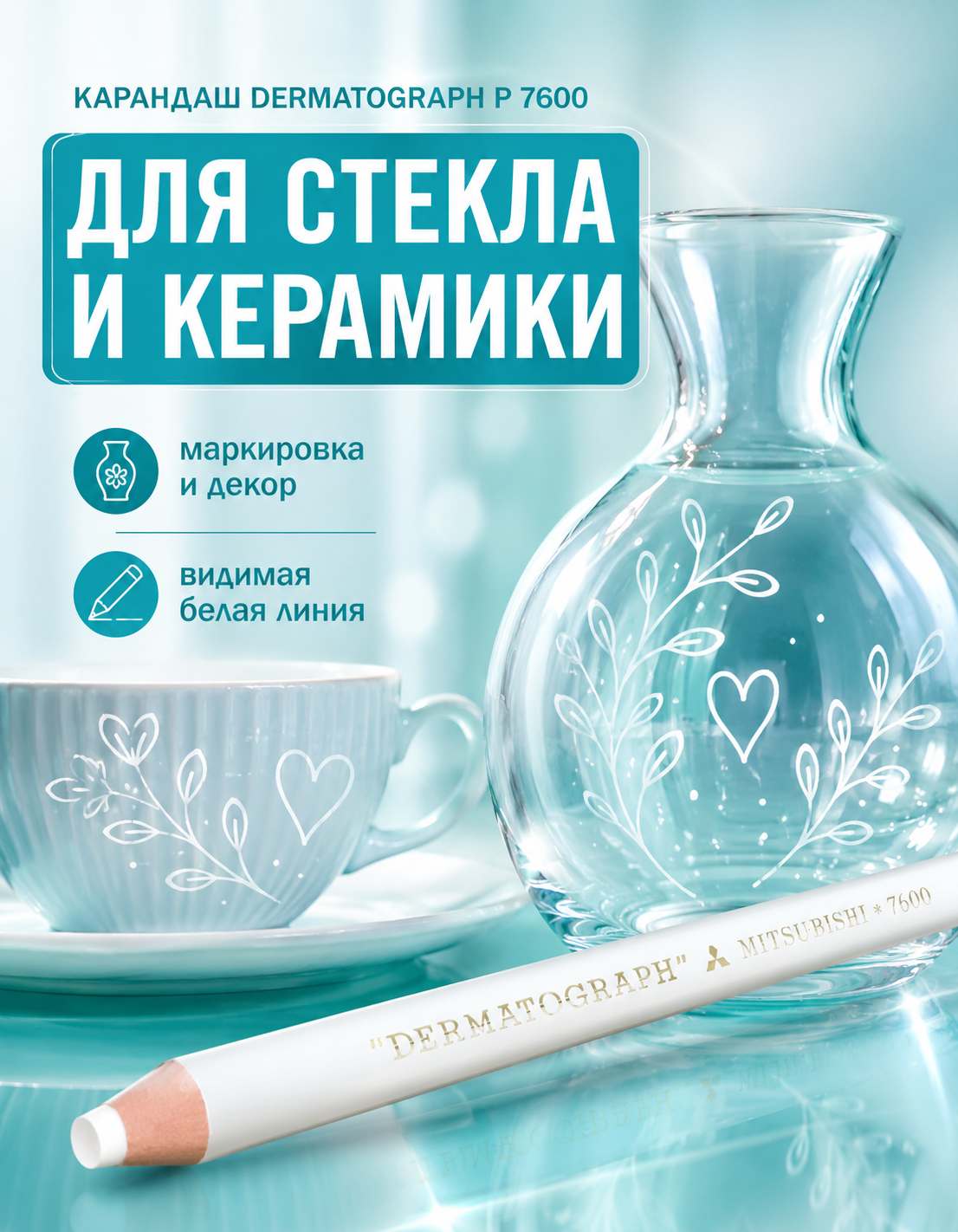 Карандаш восковый DERMATOGRAPH P-7600, белый, 1.0-4.4мм 161788
