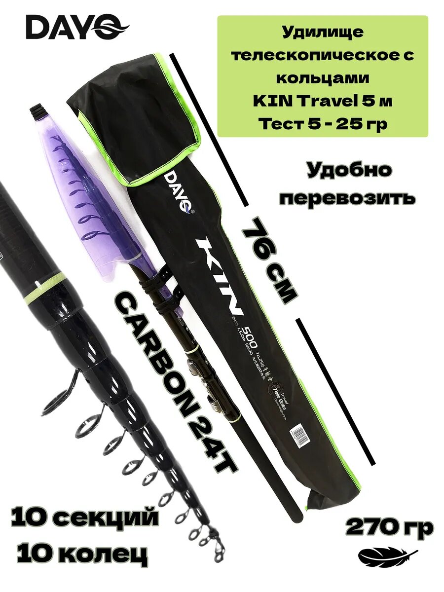 Удилище телескопическое KIN 5 м, тест до 25 гр