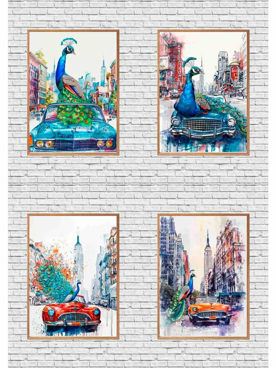 Павлин-птица-миллиардер, 4 Плаката, 30x21см
