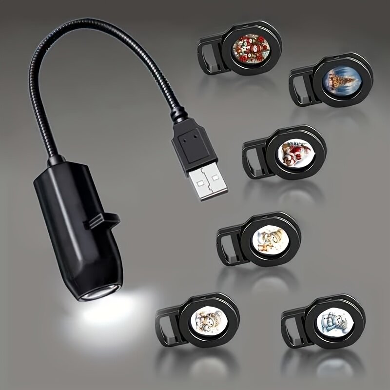 Ночник на USB с LED-проектором, 6 рождественских узоров: ёлка, Санта-Клаус, снеговик, для спальни, гостиной, кабинета, праздничный подарок