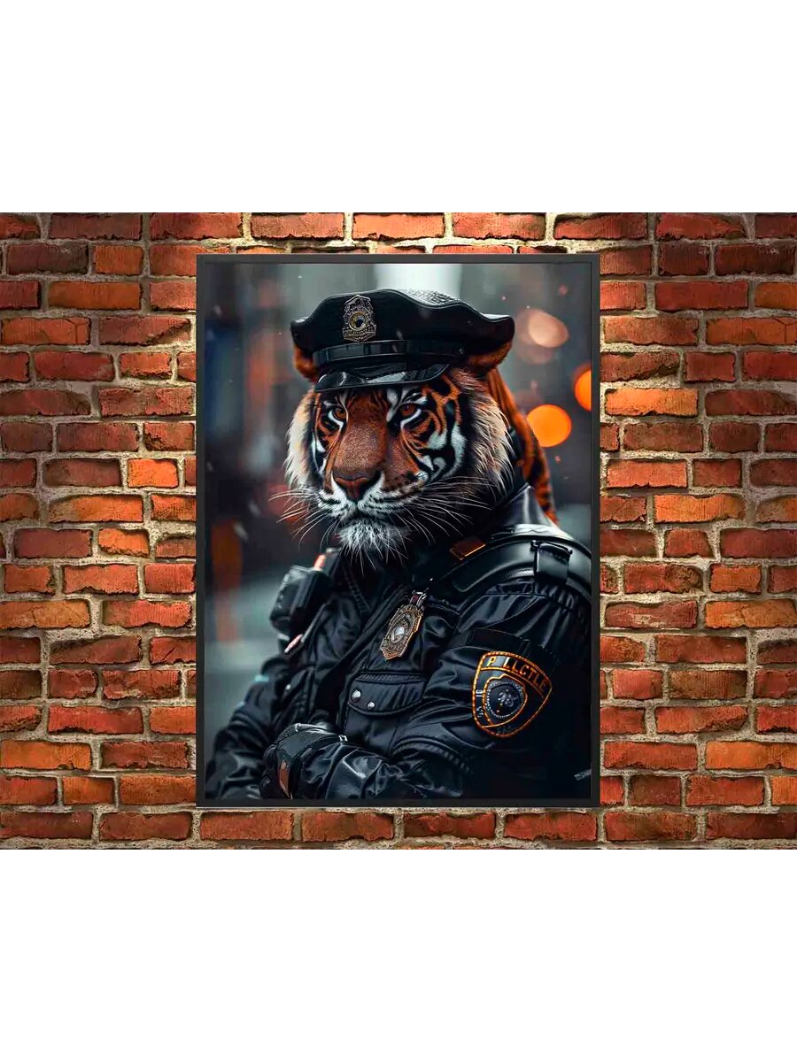Тигр-животное-полицейский 3, Плакат 30x42см