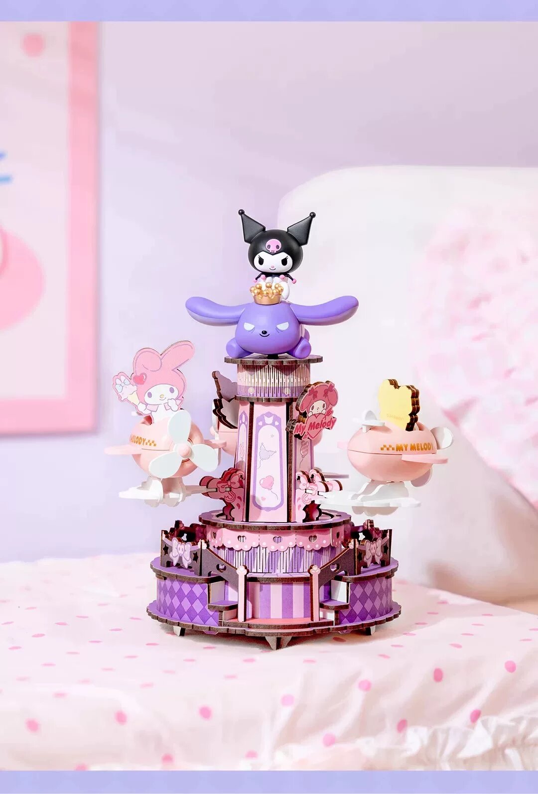 Sanrio Куроми и Милоди Летающий Самолет Сборная Модель 3D Пазл Игрушка для Детей с Музыкальной Коробкой