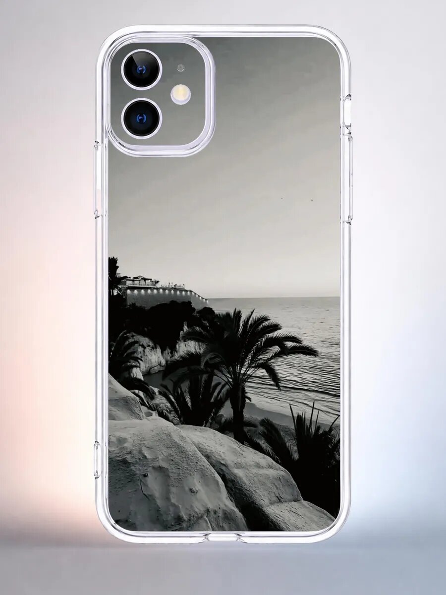 Чехол iPhone 11 скалы и пальмы силиконовый прозрачный