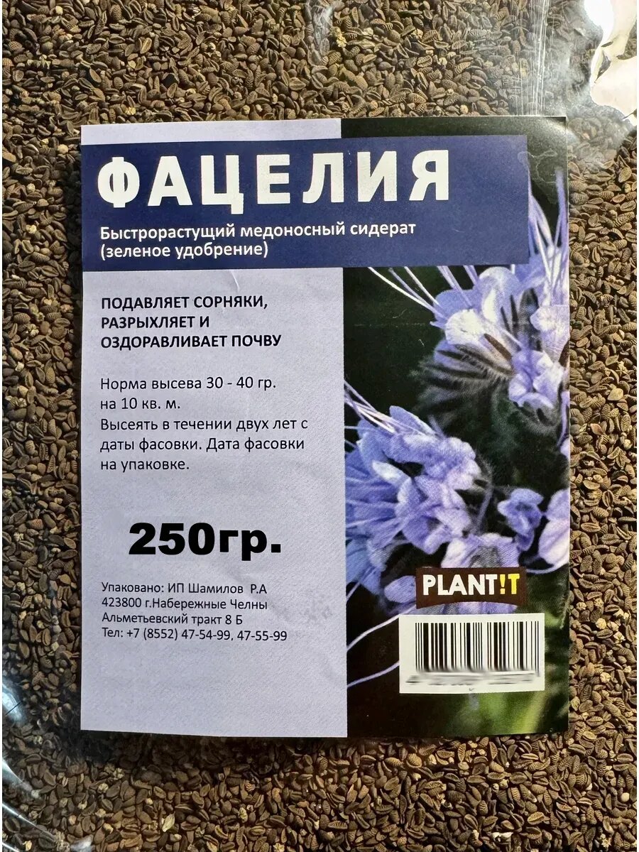 Фацелия семена пижмолистная 250 гр. сидерат и медонос для огорода