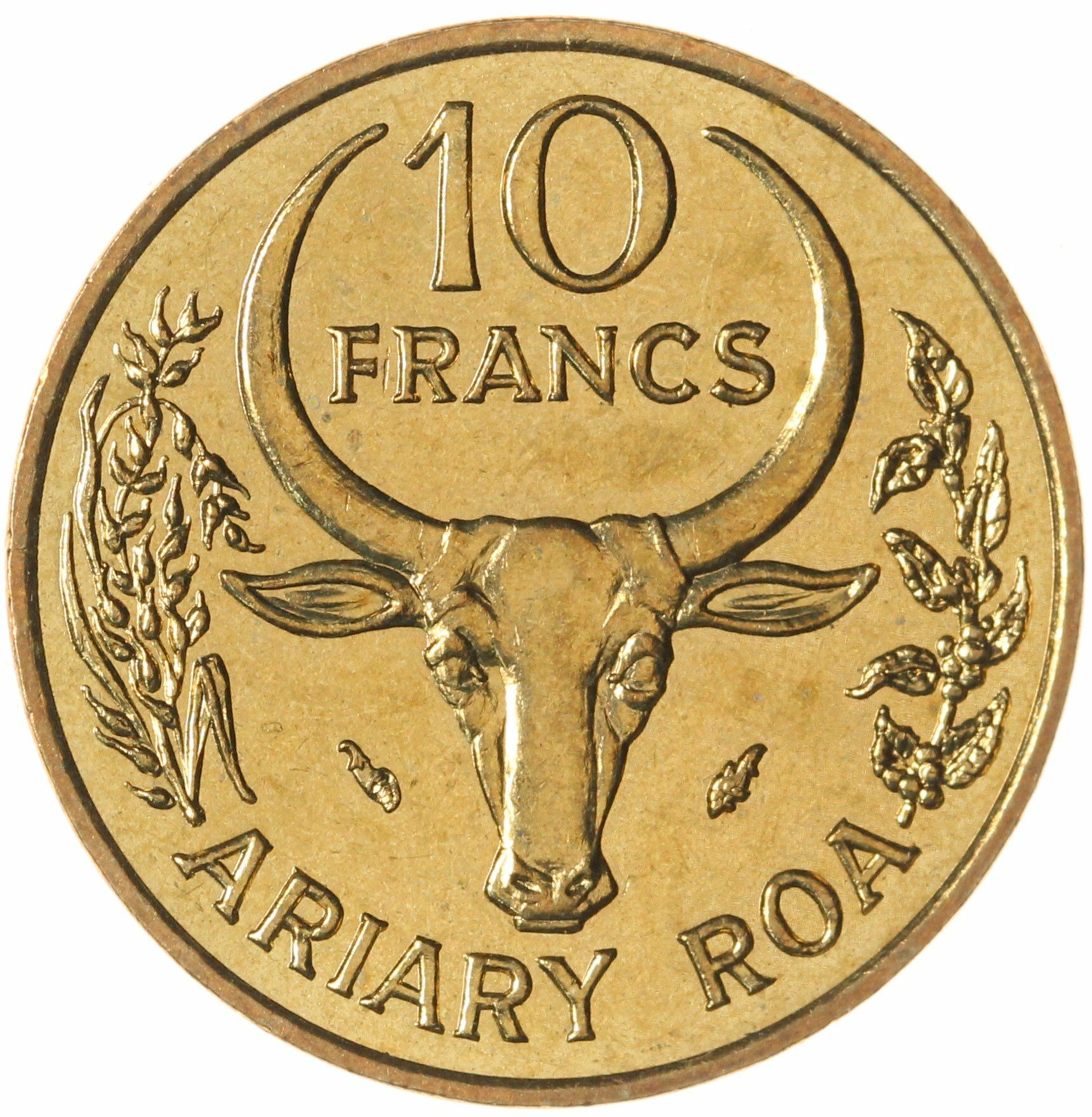 Мадагаскар 10 франков francs 1984, Бронза, в сохранности AU-UNC