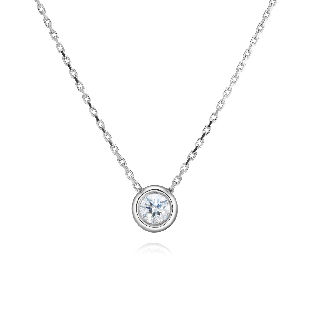 Колье GEMGALLERY, белое золото, 585 проба, родирование, бриллиант