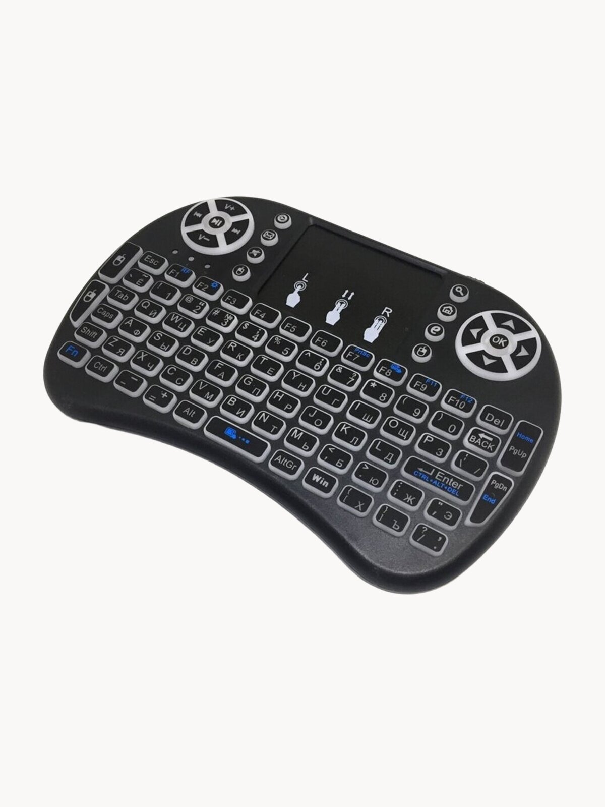 Мини клавиатура беспроводная Backlit с подсветкой и тачпадом, USB, с аккумулятором. Ru/En