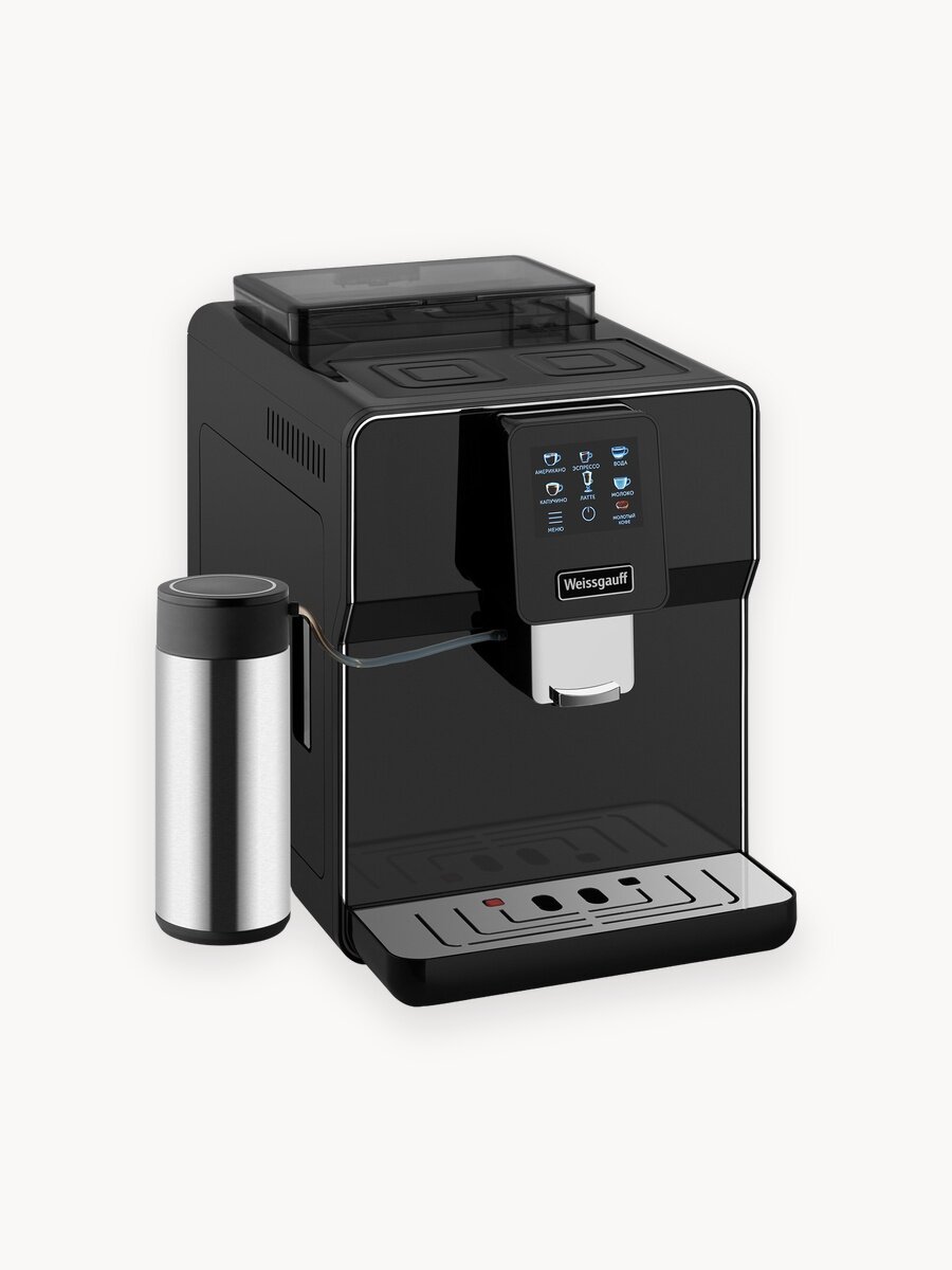 Кофемашина Weissgauff WCM-330 TFT Touch Cappuccino Nero, Давление 19 бар, Сенсорное управление, 6 Программ, Автопромывка