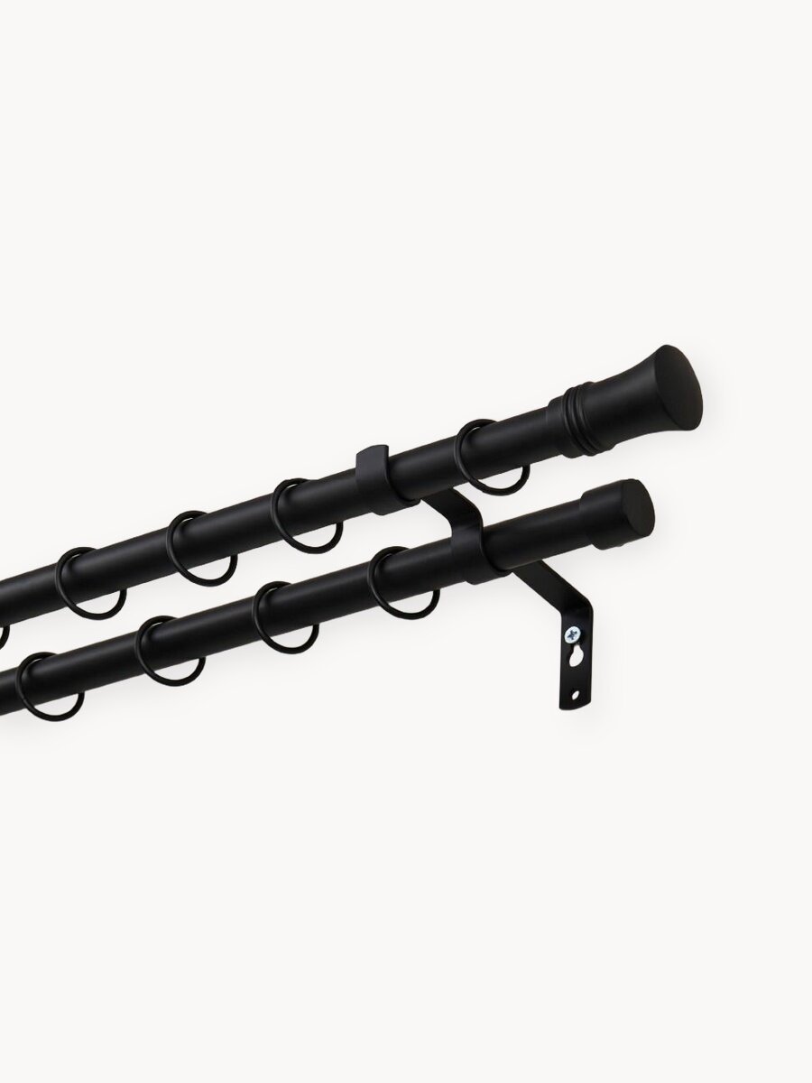 Карниз для штор раздвижной телескопический двухрядный (2 ряда) металлический 120 - 210 см Трапеция черный матовый ARTTEX