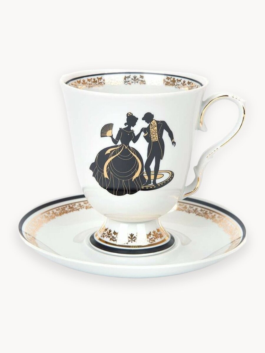 Бокал для чая, кофе с блюдцем, фарфор, объем 600 мл. Дулево ф. Классическая "Силуэты"