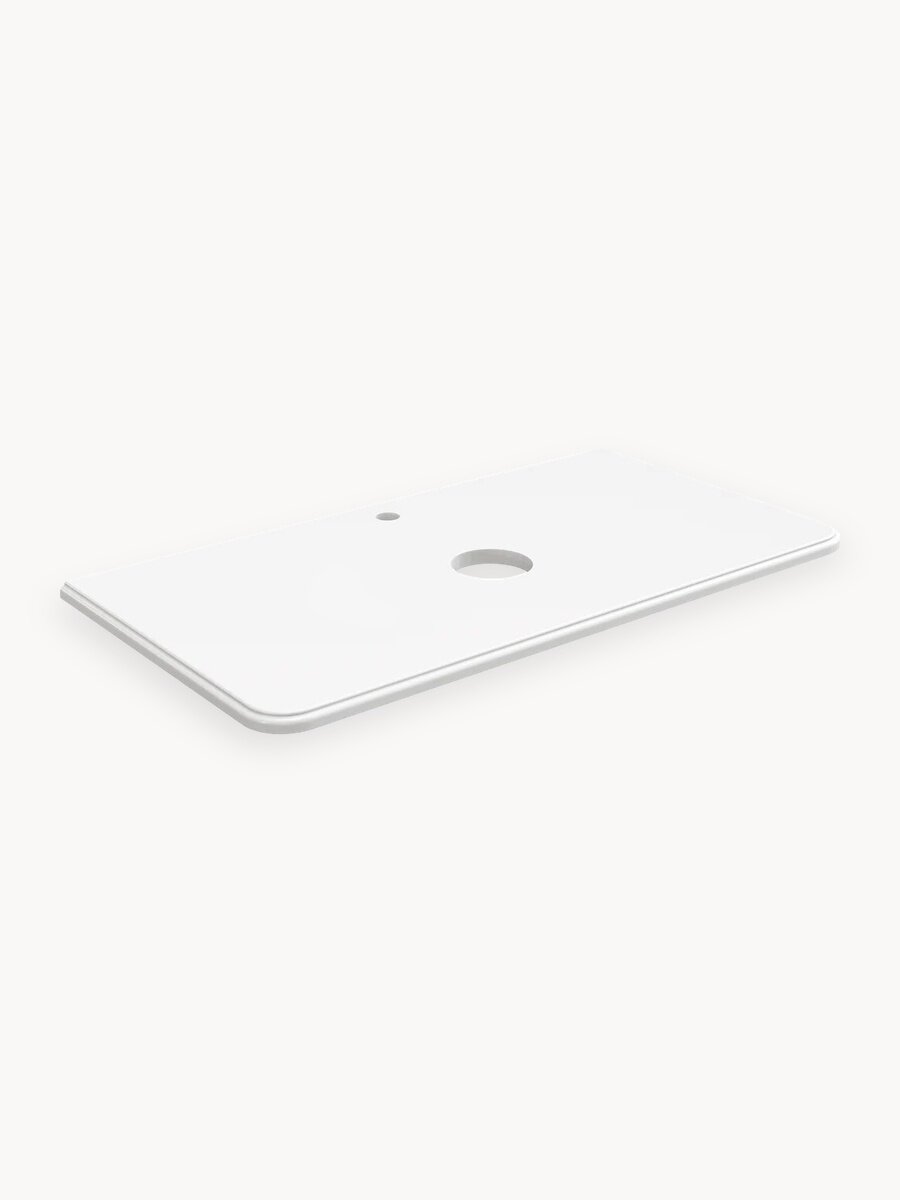 Столешница в ванную под раковину STWORKI Молде белая, глянцевая, с отверстием для смесителя, МДФ