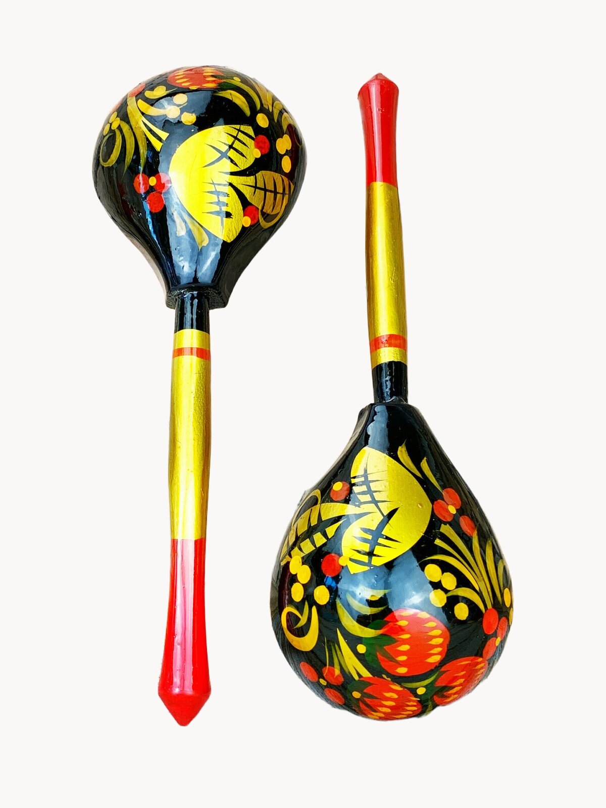 Ложки деревянные музыкальные, столовые, народные музыкальные инструменты, ручная авторская роспись, золотые, 2 шт.