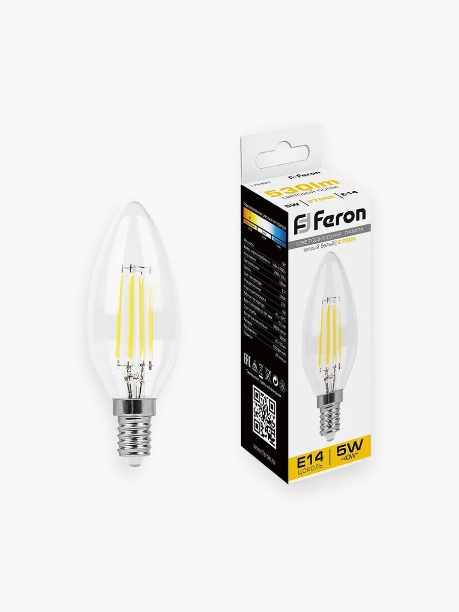 Лампа светодиодная E14 свеча 5W 2700K 3 шт