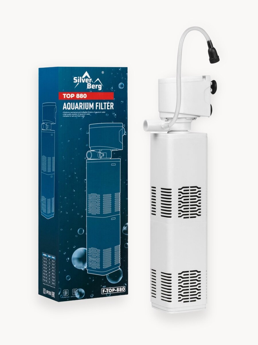 Фильтр для аквариума до 150 литров, с аэрацией, Silver Berg Top 880, внутренний, двухсекционный фильтр