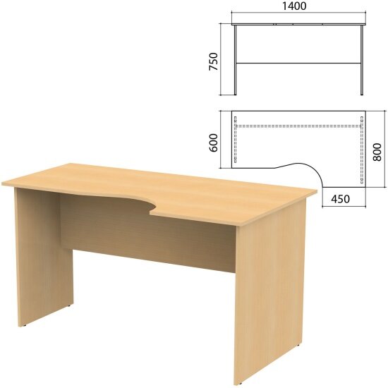 Стол письменный эргономичный Канц , 1400х800х750 мм, правый, цвет бук невский, СК30.10