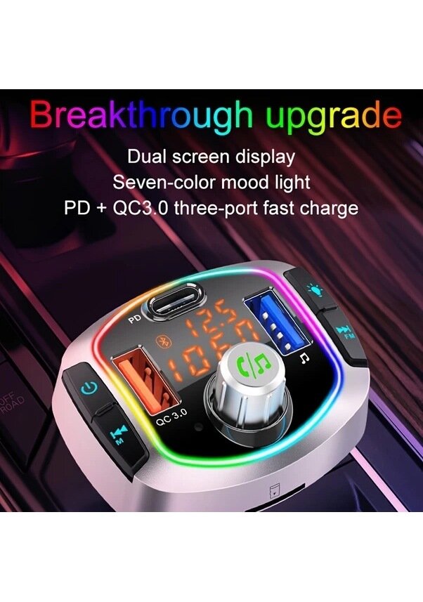 1 шт, серебристый универсальный беспроводной автомобильный FM-передатчик, адаптер для MP3-плеера с двумя дисплеями, быстрое зарядное устройство QC30, поддержка карт U-Disk TF, материал ABS 36 В